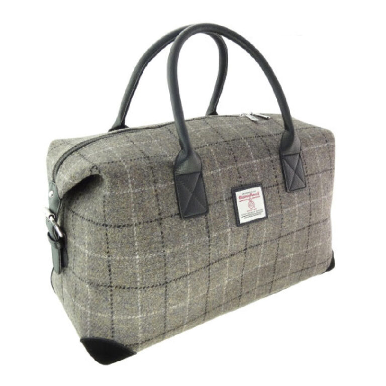Harris Tweed ‘Esk’ Overnight Bag in Mink with Black Overcheck – Harris ...
