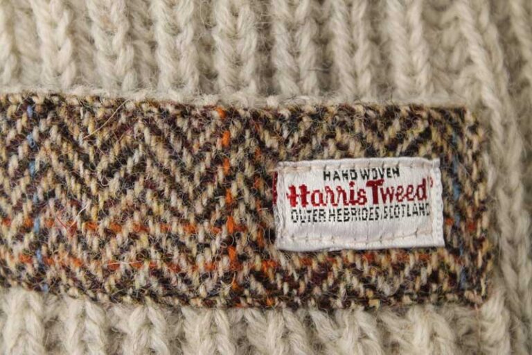 Chunky Knit Traditional Cardigan With Harris Tweed Patches Light Grey ...